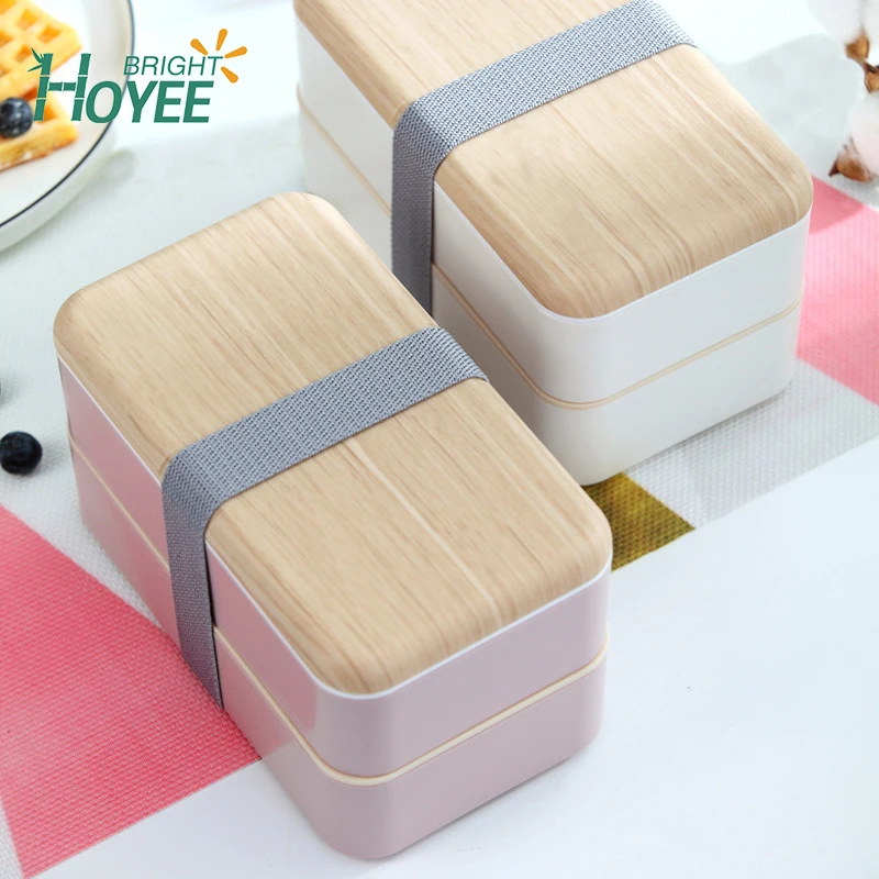 Nordic Style Double Layer Lunch Box Wooden Style Office Worker Student ...