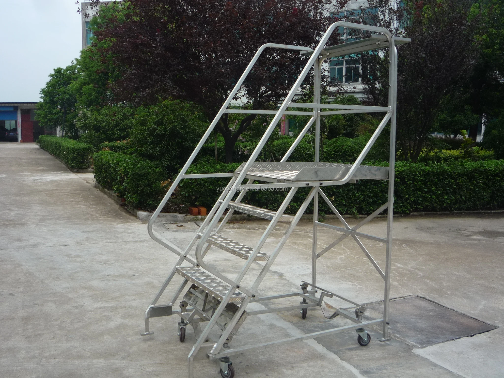 Aluminium Mobile Platform Step Order Picker Ladder With Safety Handrail ...