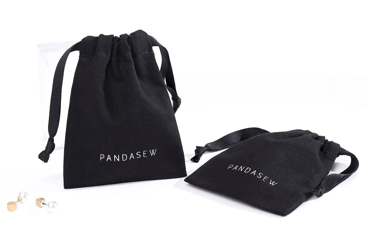 Pandasew 3 X 4 Inch Black Muslin Calico Drawstring Bag Custom Logo ...