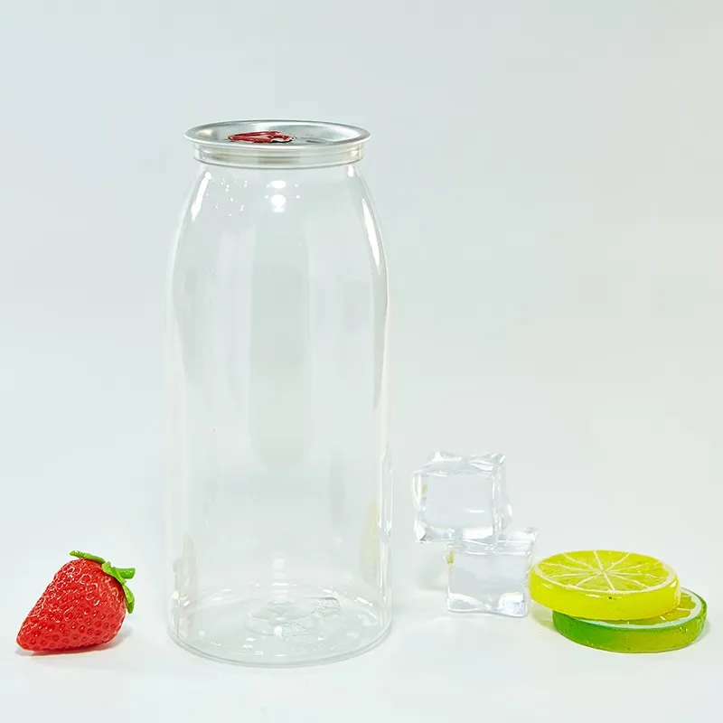 Custom Pet 350ml 450ml 550ml Clear Plastic Cans For Milk Tea Or Juice With Aluminum Easy Open ...