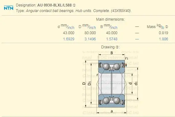Front Wheel Bearing AU0930-8LXL/L588 Wheel Hub Bearing 43x80x40mm, View ...
