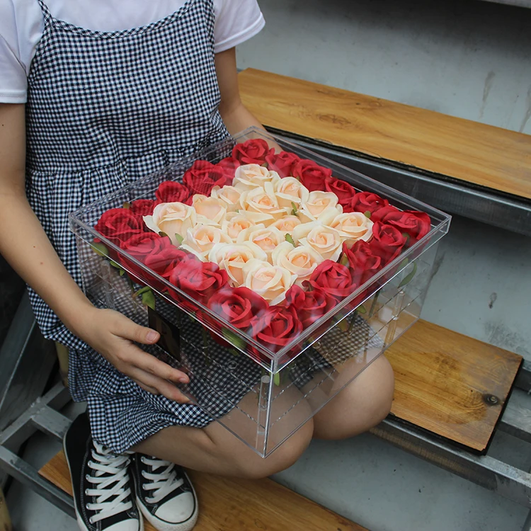 Promotional Large Luxury Acrylic Flower Box Clear Acrylic Flower Box ...