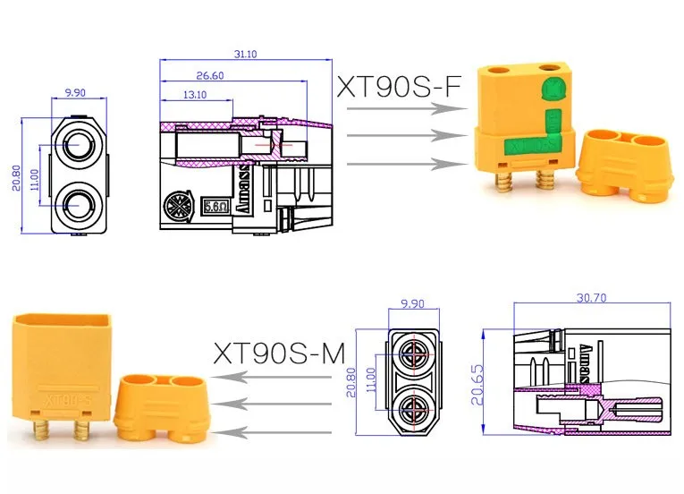 Xt90s Xt90-s Xt90 Battery Connector Male Female Adapter For Rc Quadcopter - Buy Xt90s,Xt90-s ...
