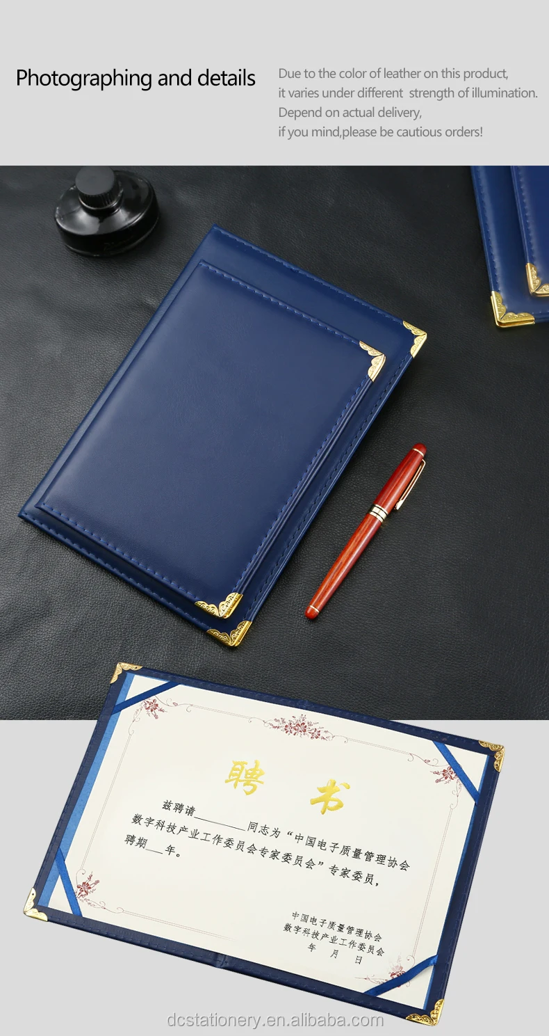 A4 Size Blank Customized Diploma of Graduation in Leather