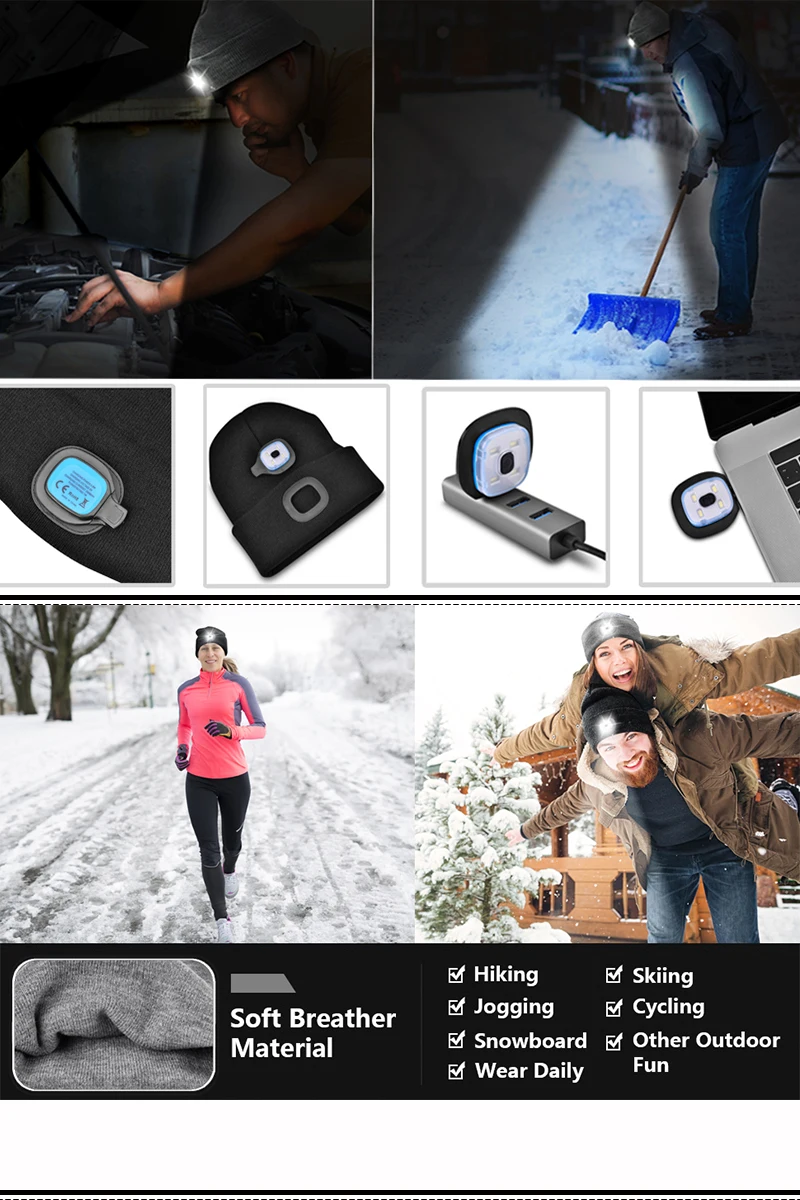 LED Beanie Hat - Winter Warmth with Rechargeable Lights