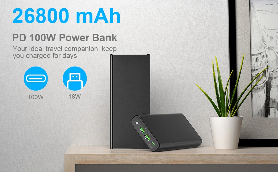 PD USB C Quick Charge Power Bank - 100W for Iphone & Laptop