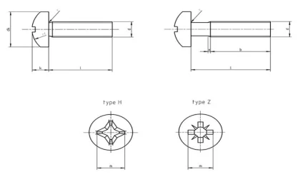 Din 7985/iso7045 Phillips Raised Cheese Head M1.6-m10 Machine Screws ...