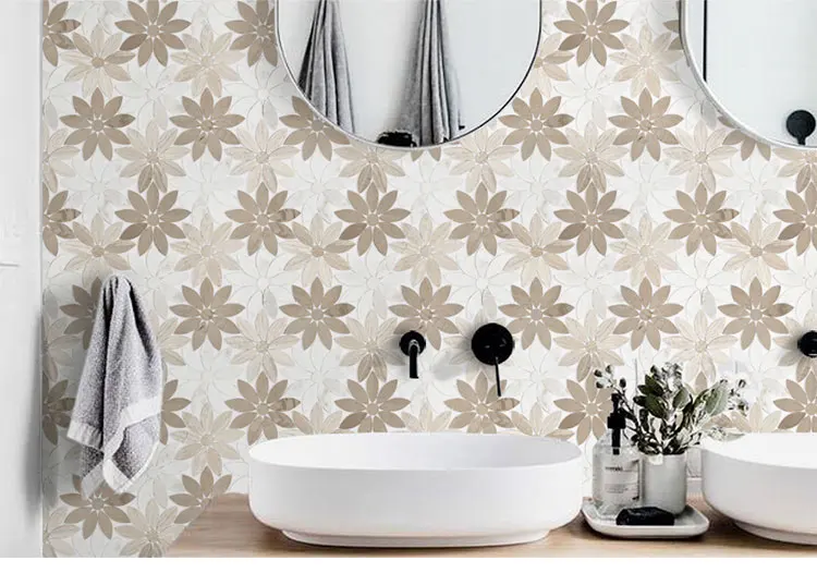 Tile Flower Pattern - Grey Marble Mosaic for Walls & Floors