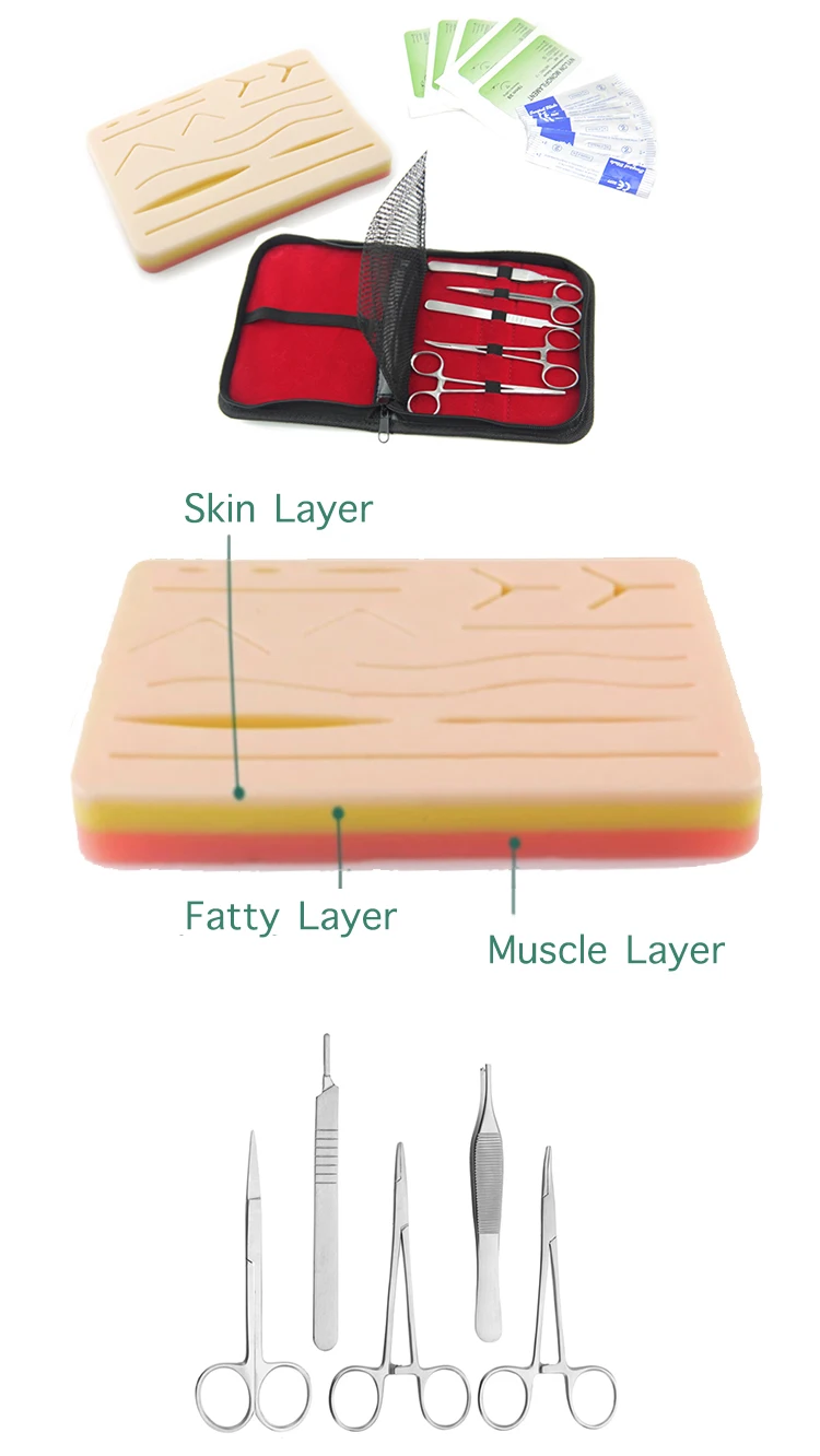 Silicone Skin Suture Pad Surgical Wound Suture Training Kit For Medical Teaching Practice ...