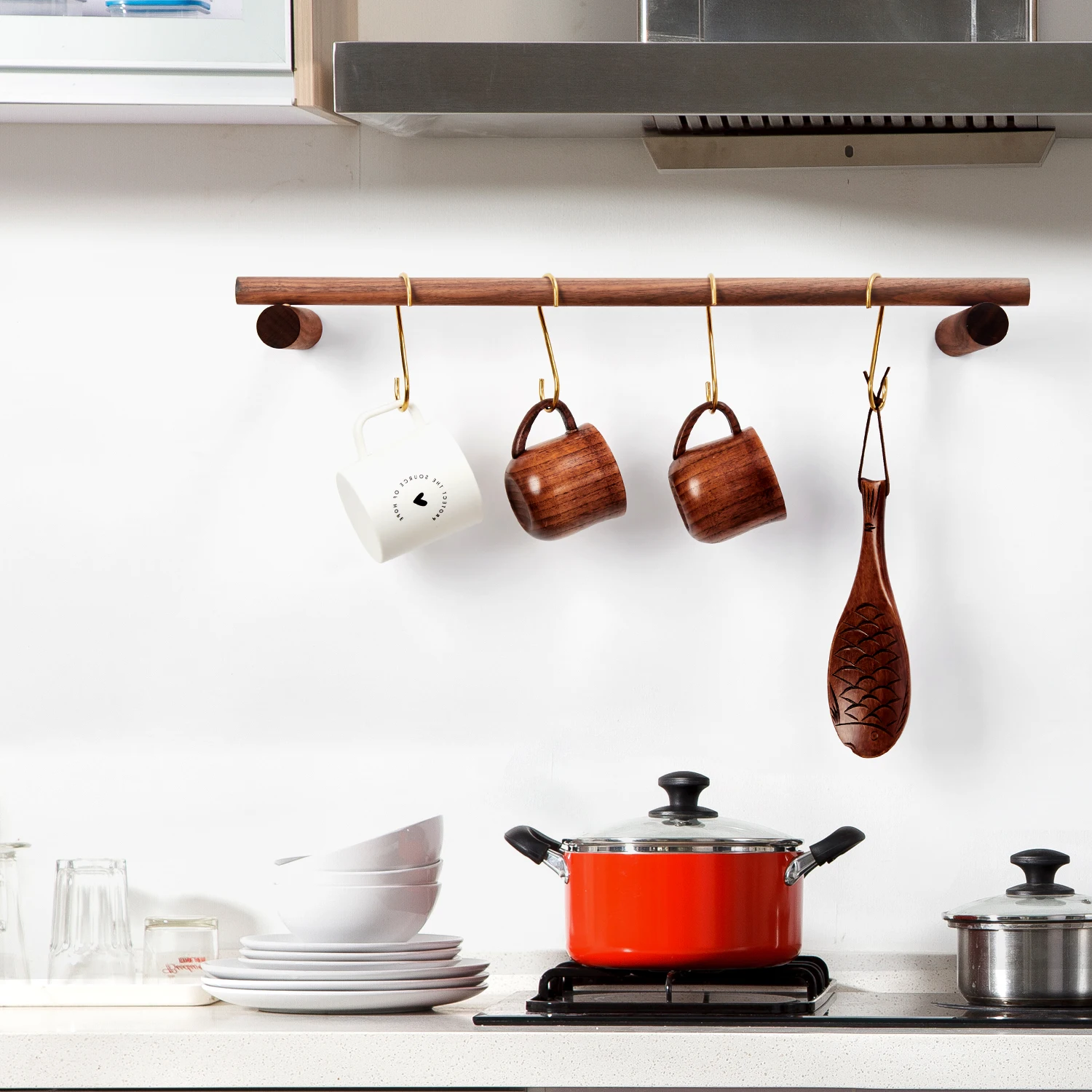 Flexible Wood Wall Mounted Towel Rack for Bathroom & Kitchen