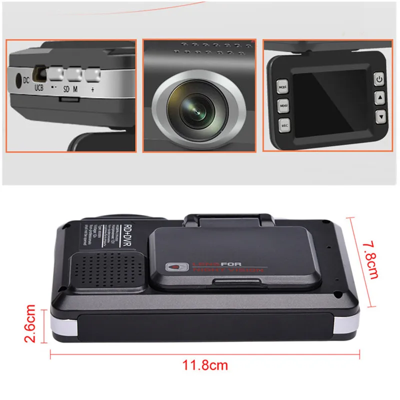 3 in 1 Car DVR Radar Detector - 720P, G-Sensor, 140° View