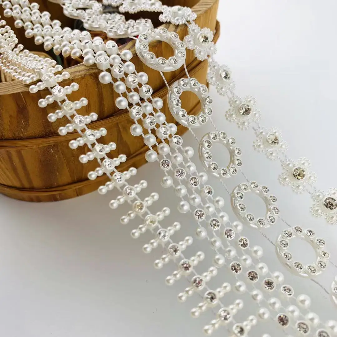 Wholesale Garment Accessory Strass Plastic Cup Chain Pearl Rhinestone ...
