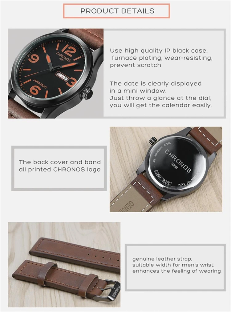 Luxury Brand Chronos Mens Fashion Business Style Quartz Watch With Date ...
