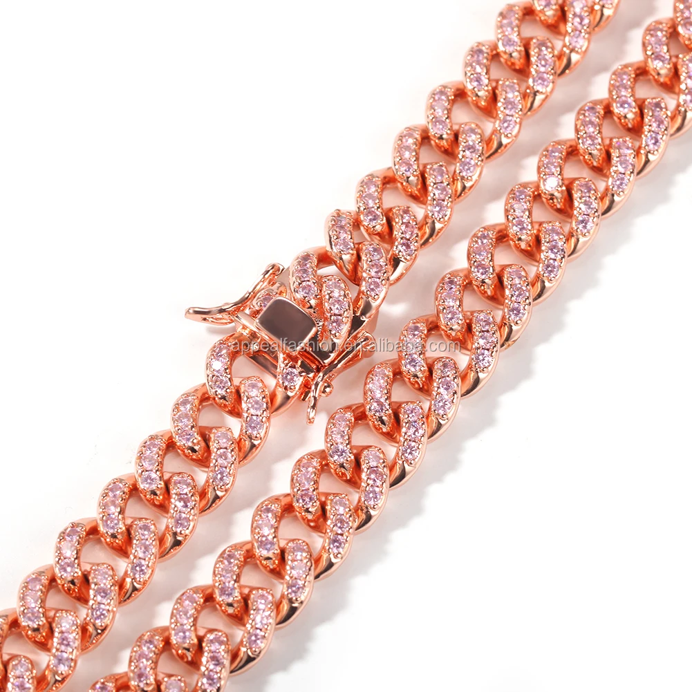 Short Cuban Link Chain - 14 Inch Rose Gold Zirconia Necklace