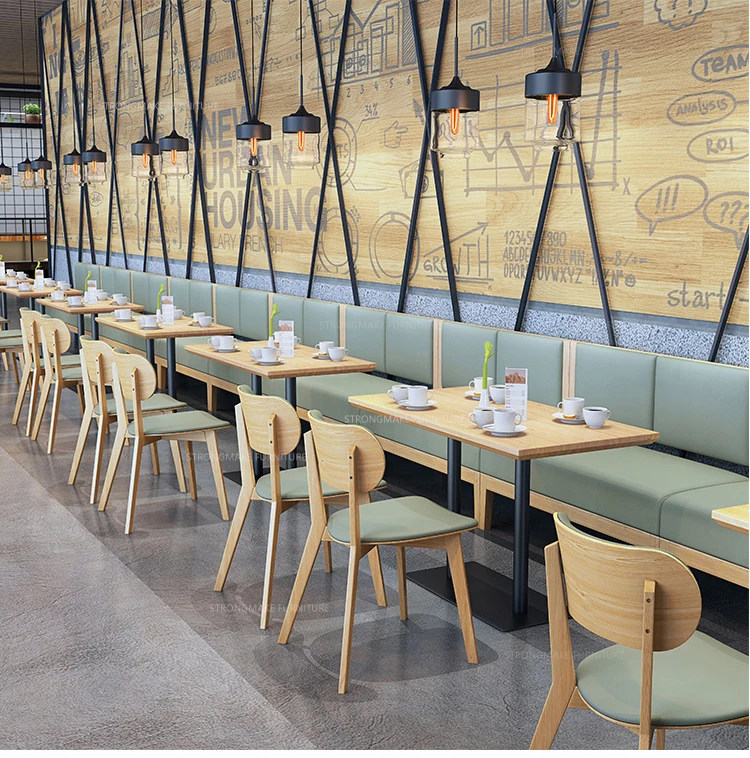 Green Leather Modern Cafes Furniture Sofa Wooden Dining Chaise Booth ...
