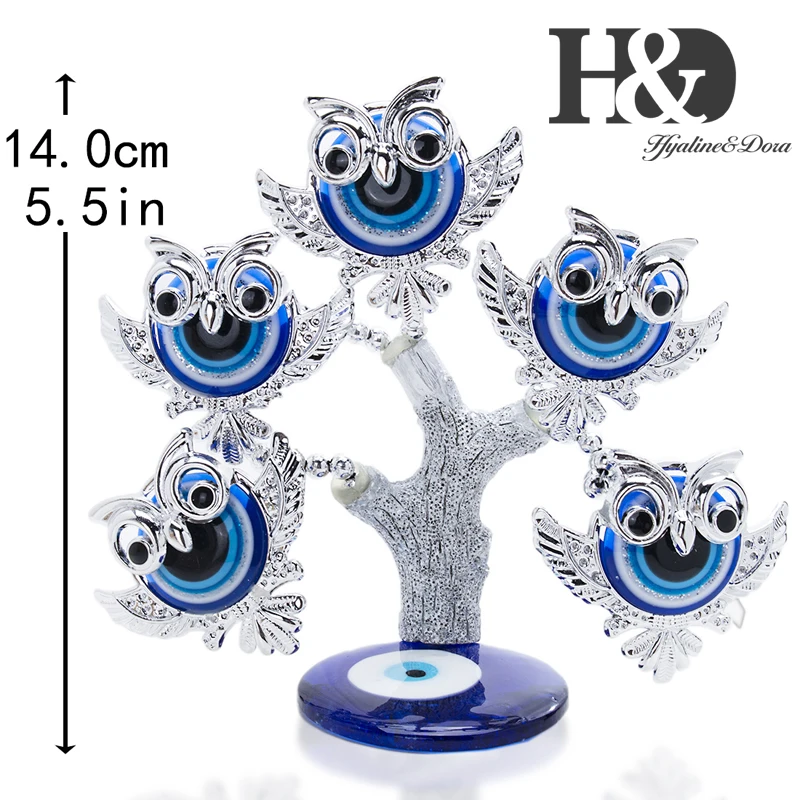 H&d Chinese Feng Shui Decoration Blue Evil Eye Owls Bendable Branches ...
