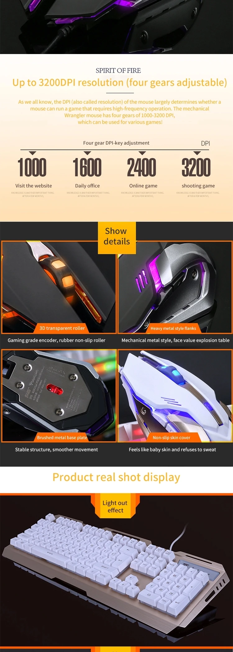 Mechanical Keyboard Usb Wired Ergonomic Backlit Mechanical Feel Gaming ...