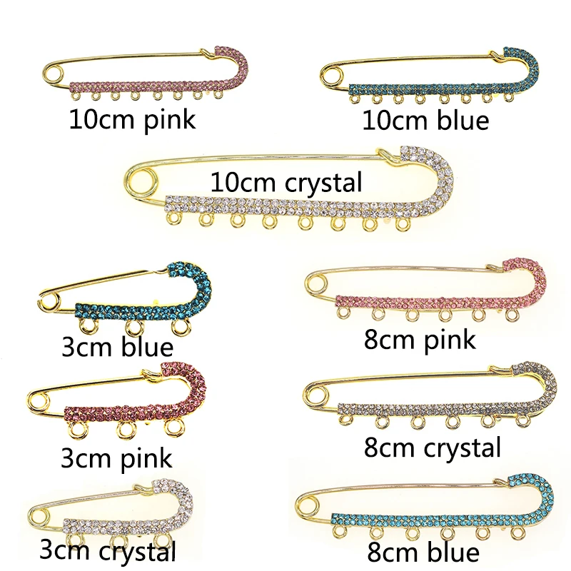 4 Cm Pin for Kids - Big Pin with Pink Blue Rhinestones