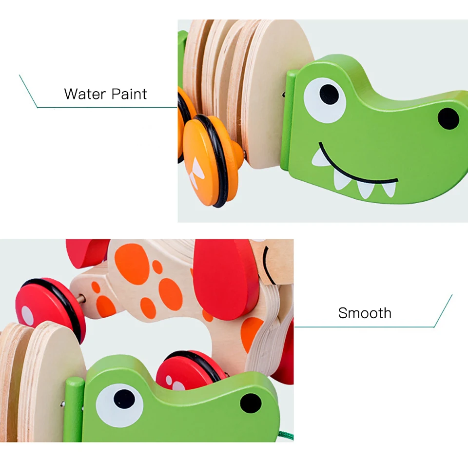 Educational Kids Baby Wooden Animal Crocodile Push Pull Along Walking ...