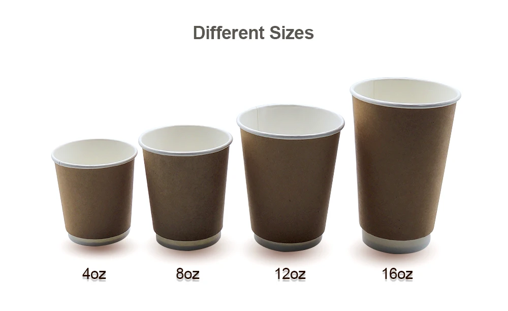 Different Size Double Wall Kraft Coffee Paper Cup 8oz/ 12oz/ 16oz