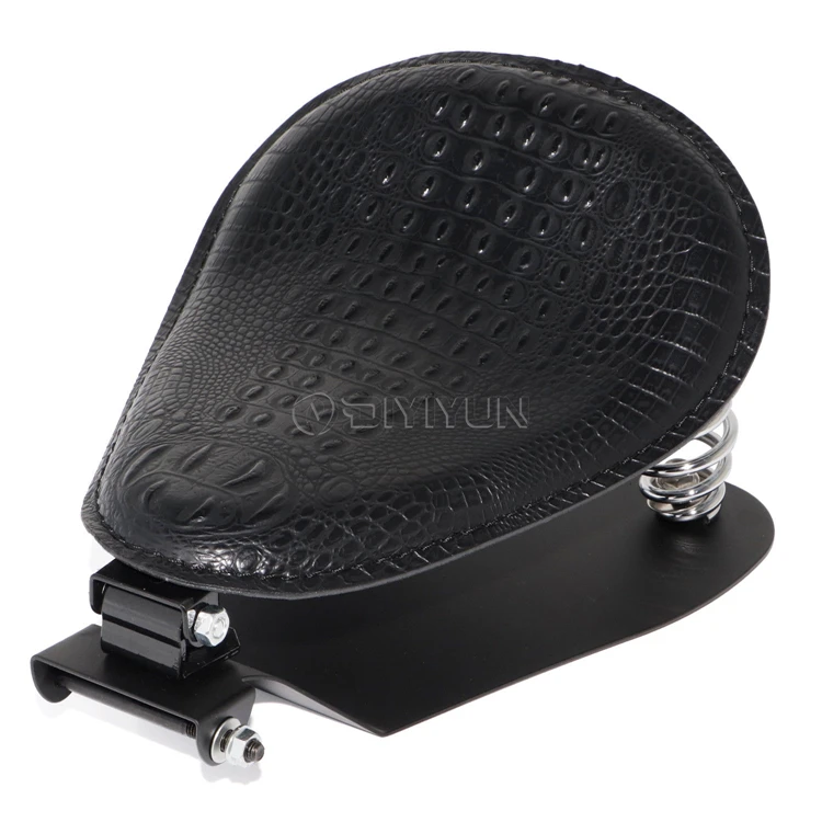 Vintage Brown Crocodile Leather Solo Motorcycle Spring Saddle Seat For ...