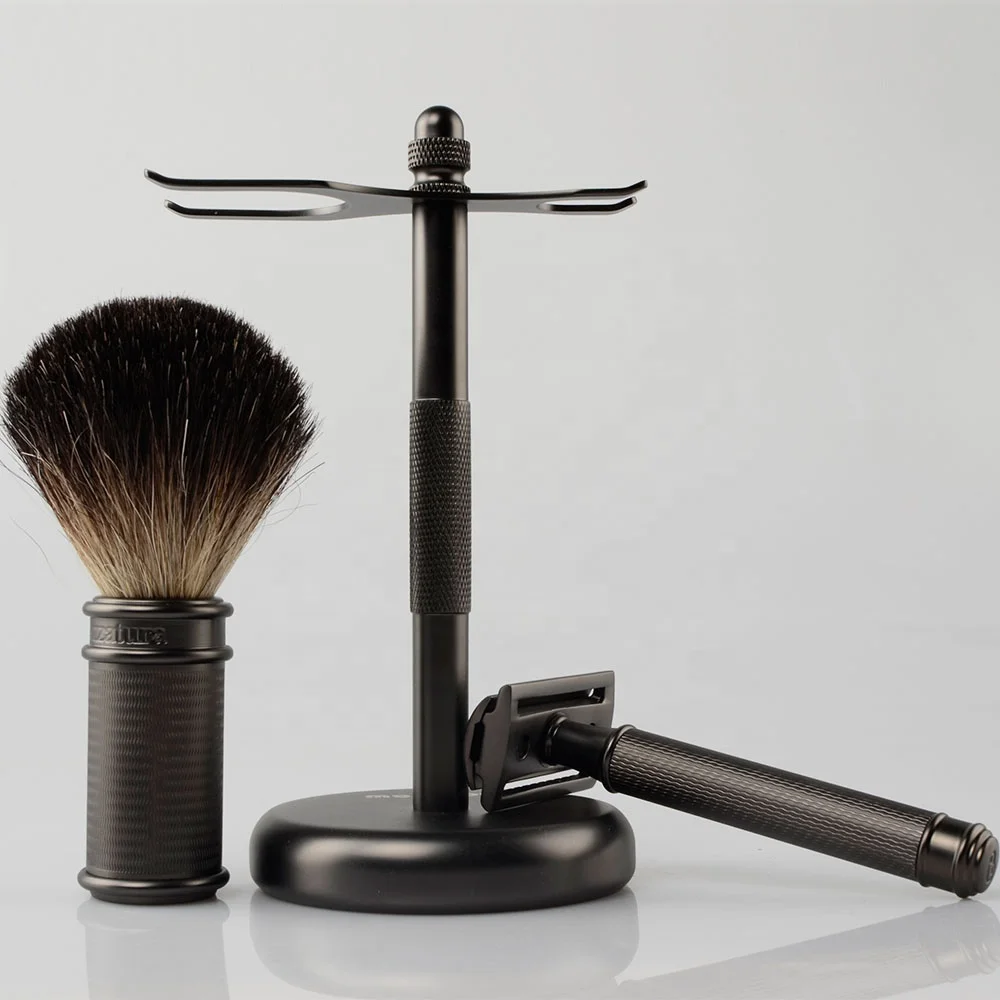 Classic Black Safety Shaving Razor Set With Black Badger Shaving Brush ...