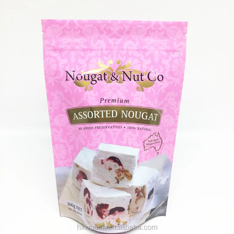Custom Nougat Packaging Stand Eco Friendly Stand Up Pouches Pe Food ...