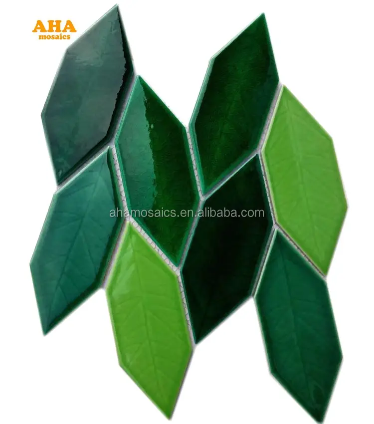 Popular Leaf Design Green 3d Art Leaf Shape Glass Mosaic Tiles ...