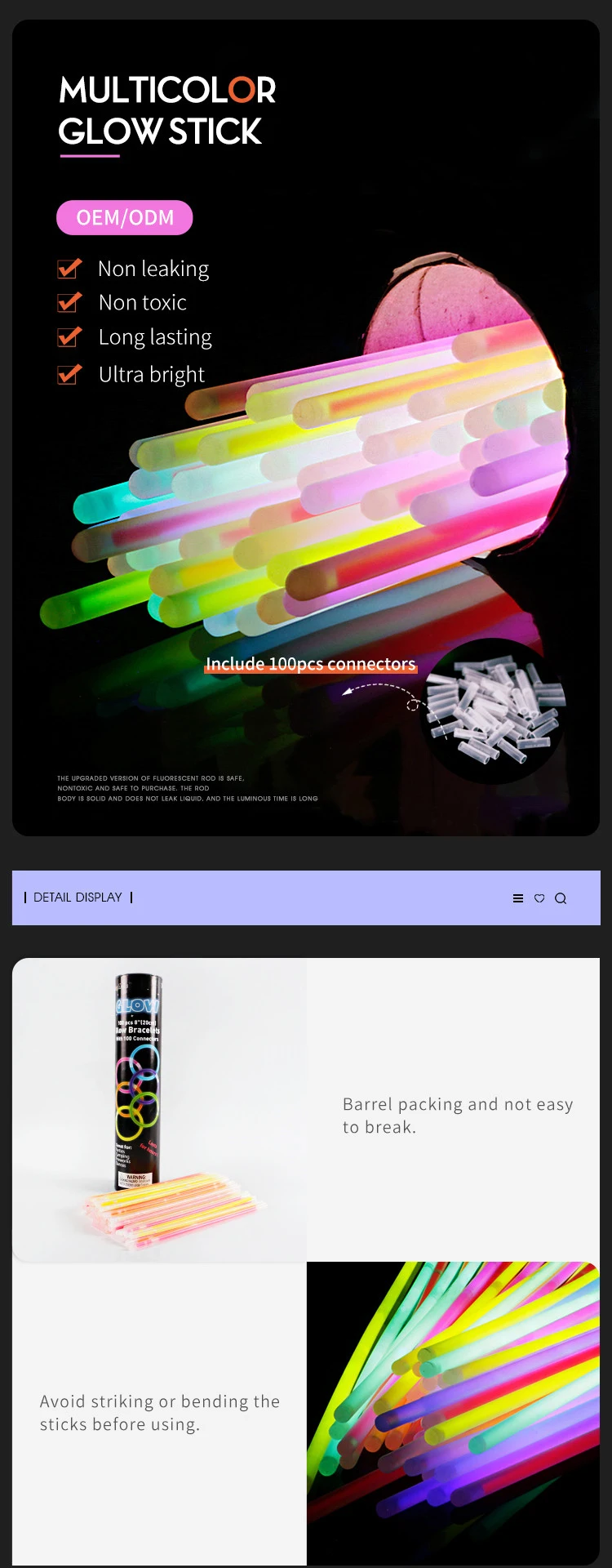 Bâtons Néon Phosphorescents Pour Femmes,Bracelets En Vrac De 8 Pouces ...