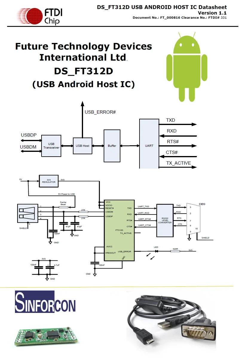 FT312D USB RS232 Adapter Cable - No OTG, No Driver for Android