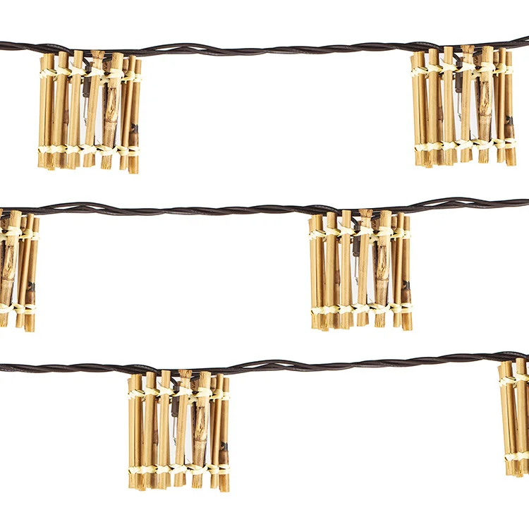 8.5ft Outdoor Decorative 10 Bulbs Natural Bamboo Cylinder Patio Hanging ...