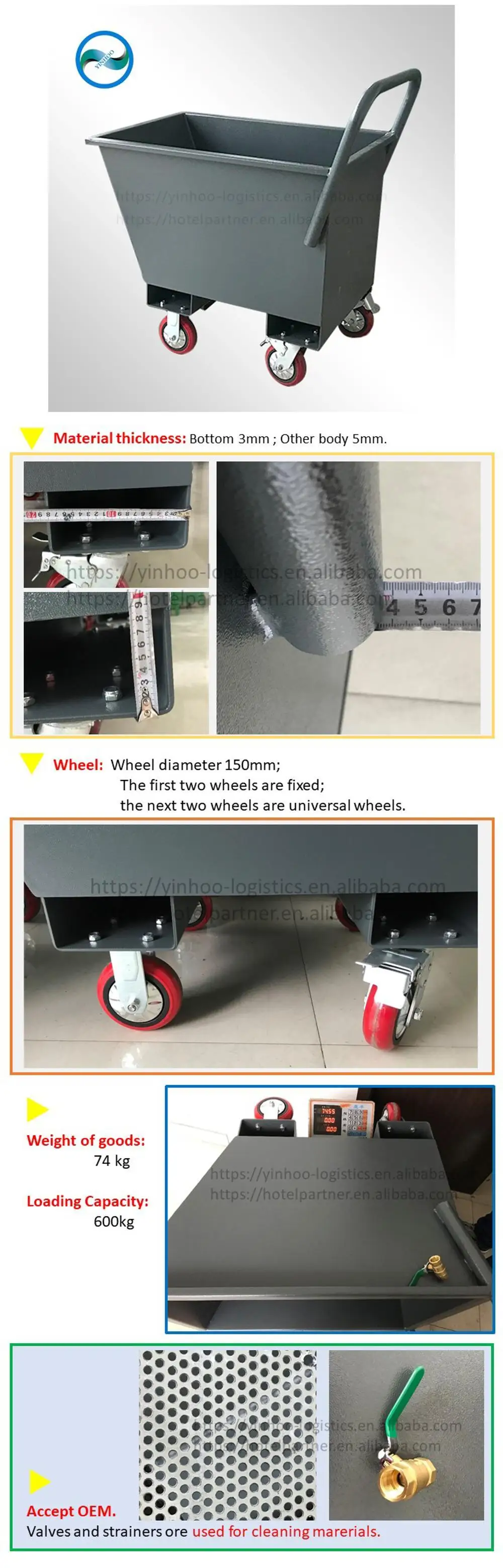 Heavy Duty Metal Transport Cart / Loading 600kg Use For Industrial ...