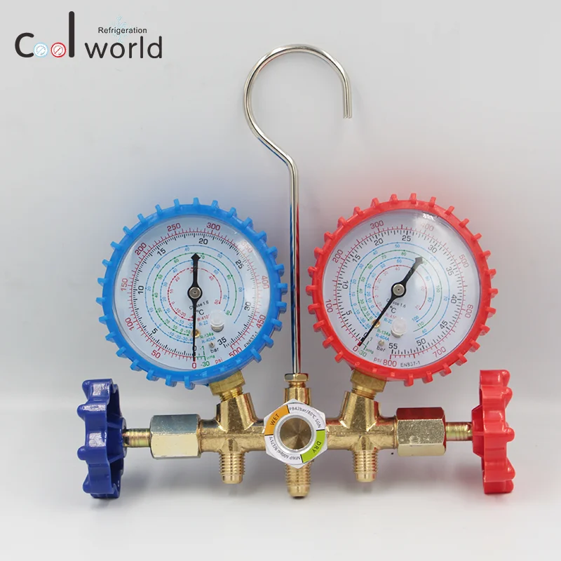 R410a R134a R22 R32 Manifold Gauge Set - Brass Body & Sight Glass