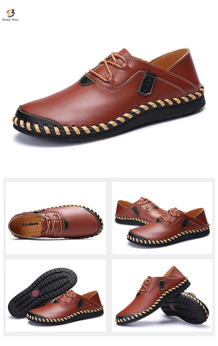 Big Round Toe Men Genuine Leather Shoes With Lace Up Mens Driving Shoes ...