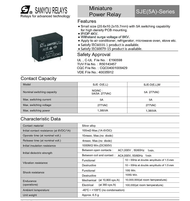 Original Sanyou Relay SJ-S-105DM SJ-S-112DM SJ-S124DM 12V 4pin 10A 5A ...
