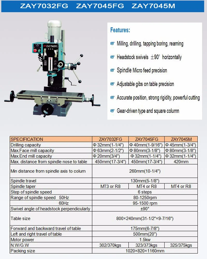 ZAY7045FG Drilling and Milling Machine - High Precision CE Standard