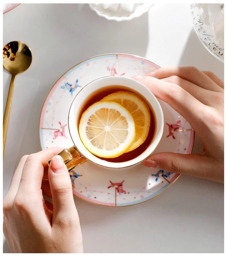 Carousel Coffee Cup European Style Set With Gold Edge English Tea ...