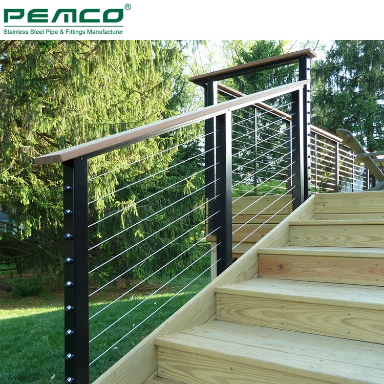 Outdoor Vertical Black Metal Stainless Steel Tension Cable Balustrade ...