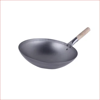 Single Wooden Handle Chinese Pan Carbon Steel Material Wok - Buy Steel ...