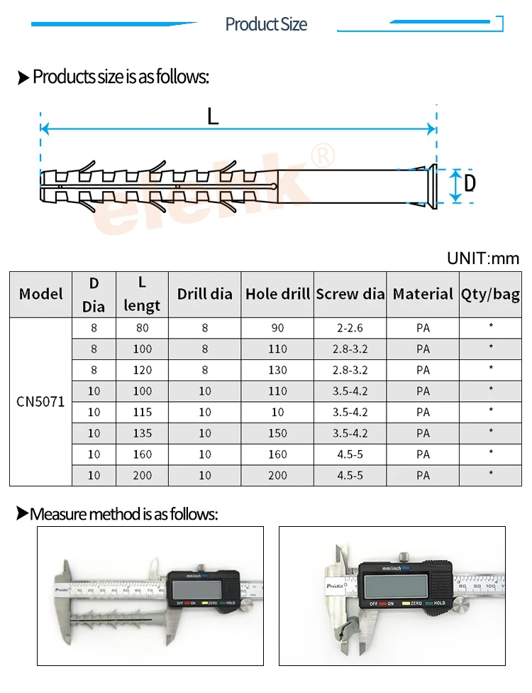 8mm And 10mm Plastic Wall Plug Expansion Anchor Sizes For Concrete ...
