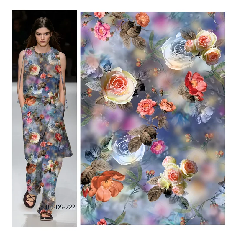 45s Spun Rayon Fabric Digital Printing Viscose Fabrics Print Chalis ...