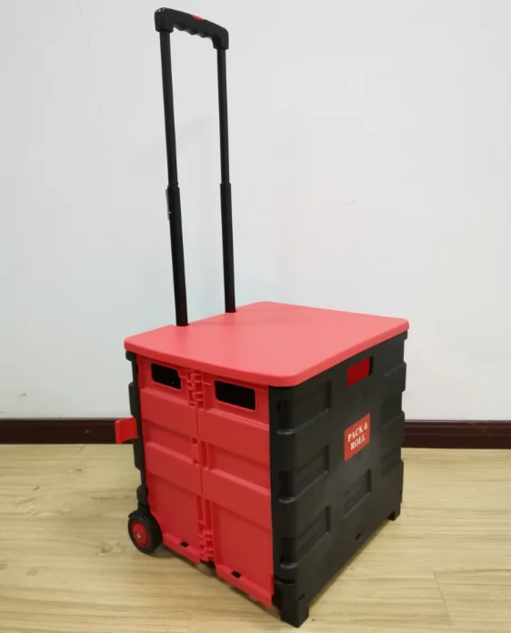 Collapsible 62L Plastic Rolling Wheeled Trolley Folding Shopping Cart ...