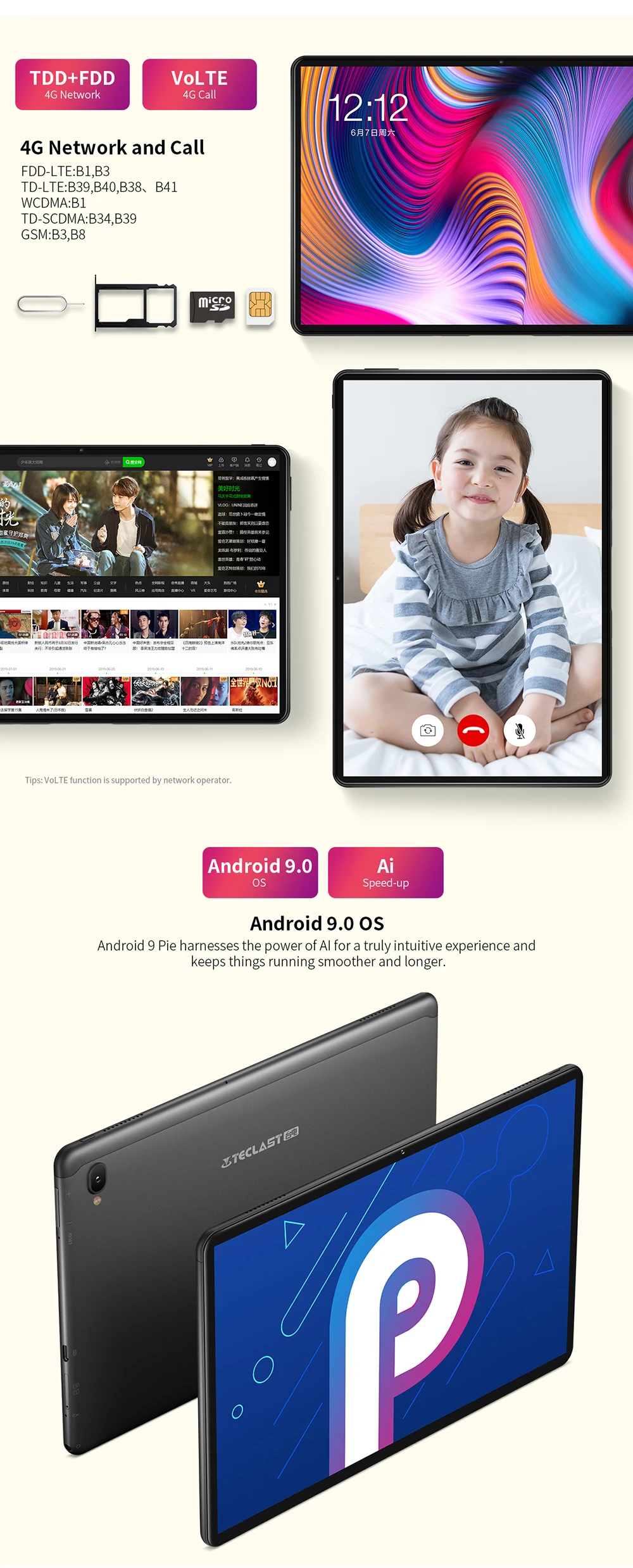 Teclast T30 Tablet PC - Android 9.0, 4G, and Dual Cameras