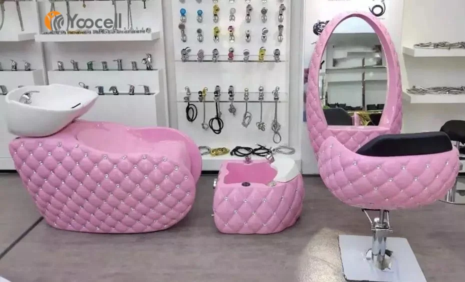 Pink Salon Shampoo Chair Salon Furniture Package Styling Hair Backwash ...