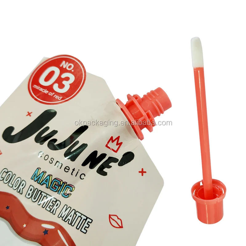 Customized Cosmetic Spout Bags Lip Gloss Brush Spout Pouch With Cap ...