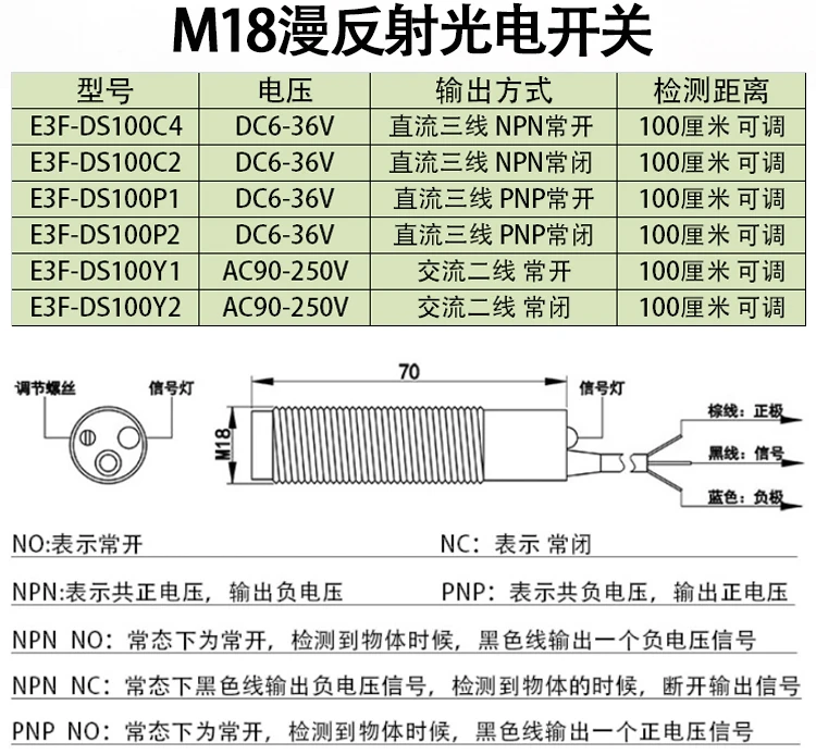 E3F-DS100C4 dc photoelectric sensor C1 infrared proximity sensing ...
