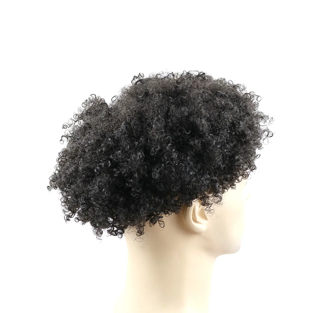 10mm Curl Mens Toupee Full Poly African Hairpieces Natural Black Hair ...