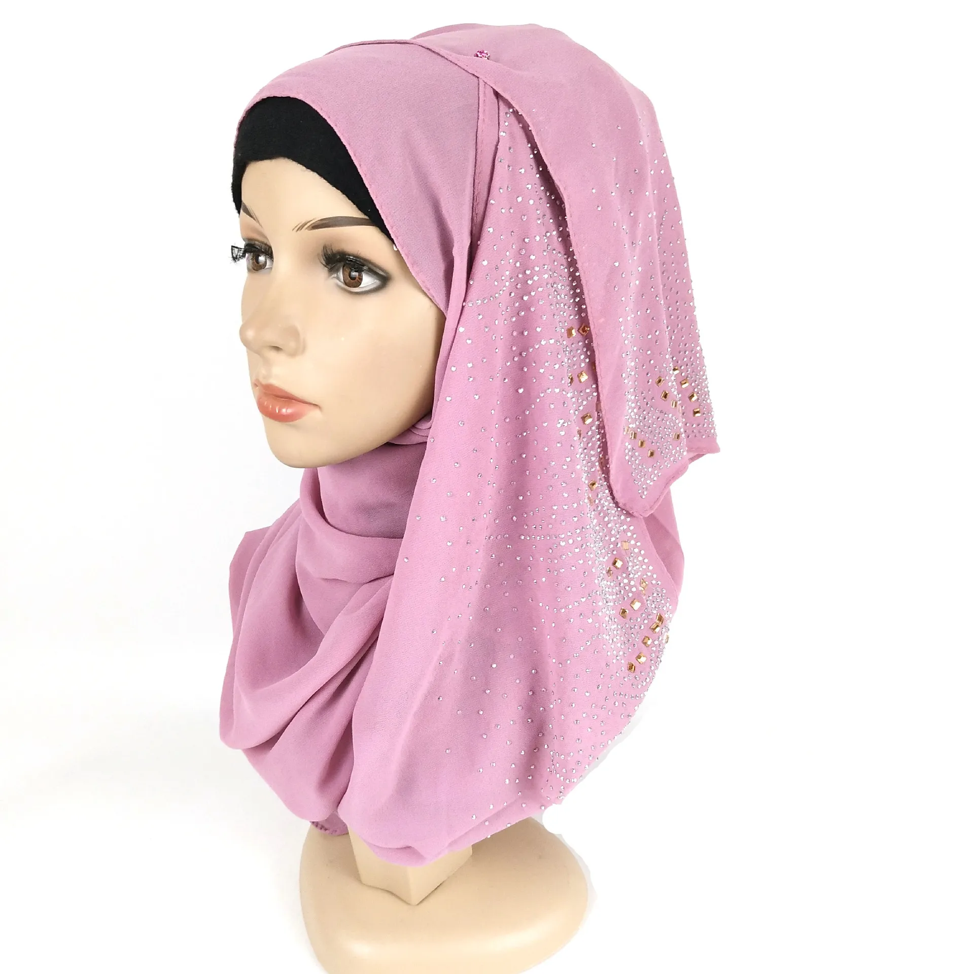 2020 Muslim Strass Hijab Schal Chiffon Diamant Schals Kopftuch ...