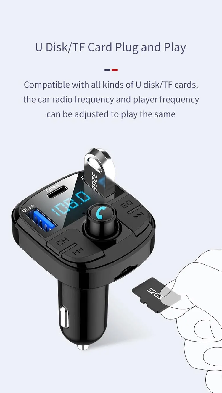 Universal Bt29 Car Wireless Bluetooth 5.0 Kit Fm Transmitter Modulator ...