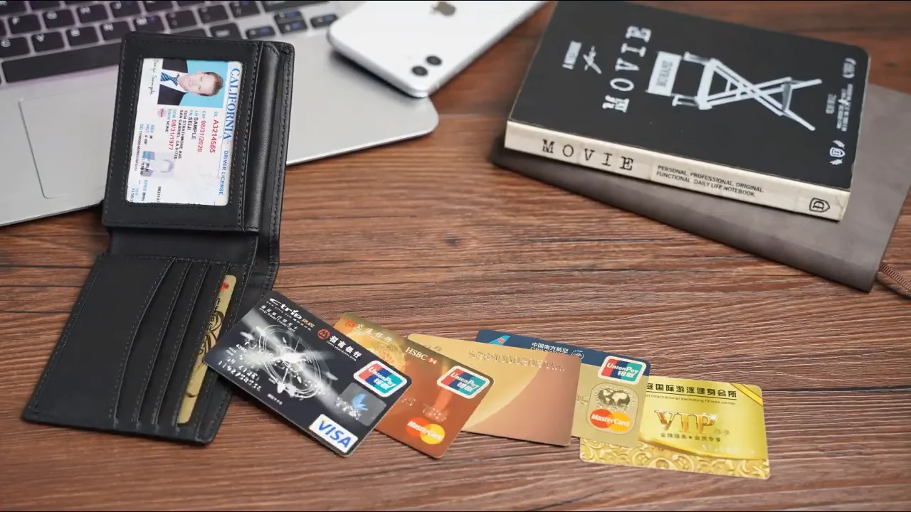 Free Sample Fashion Oem Custom Logo Black Rfid Blocking Leather Bifold ...